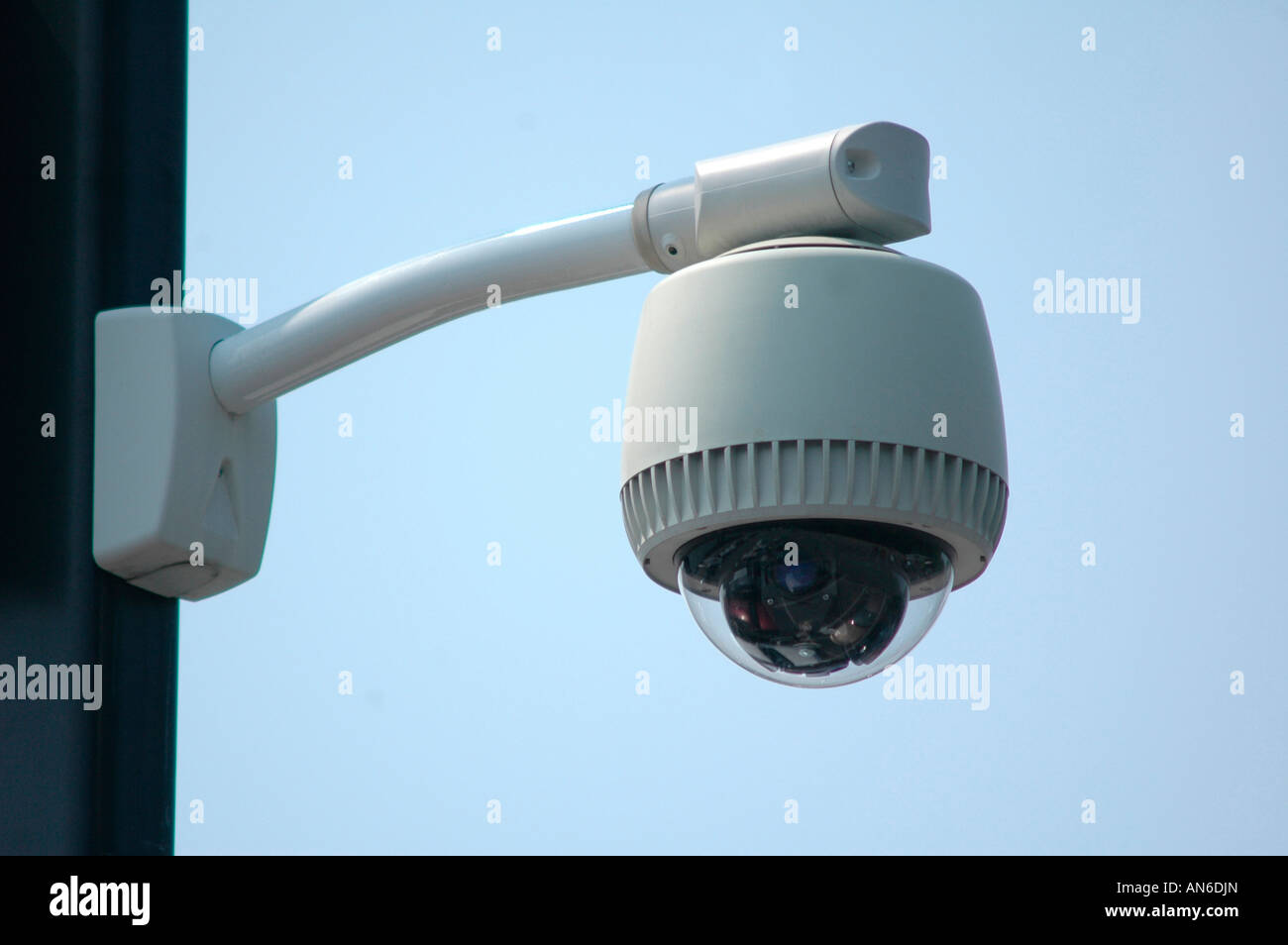 Closed circuit overhead outdoor video security surveillance camera on a ...