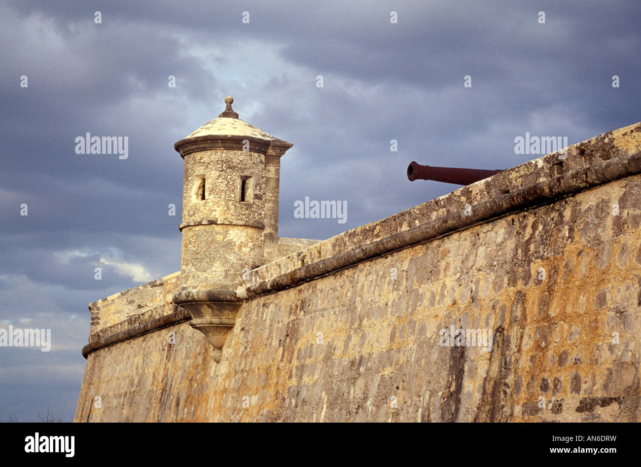 The ramparts of Fuerte San Miguel fort in the city of Campeche, Mexico ...