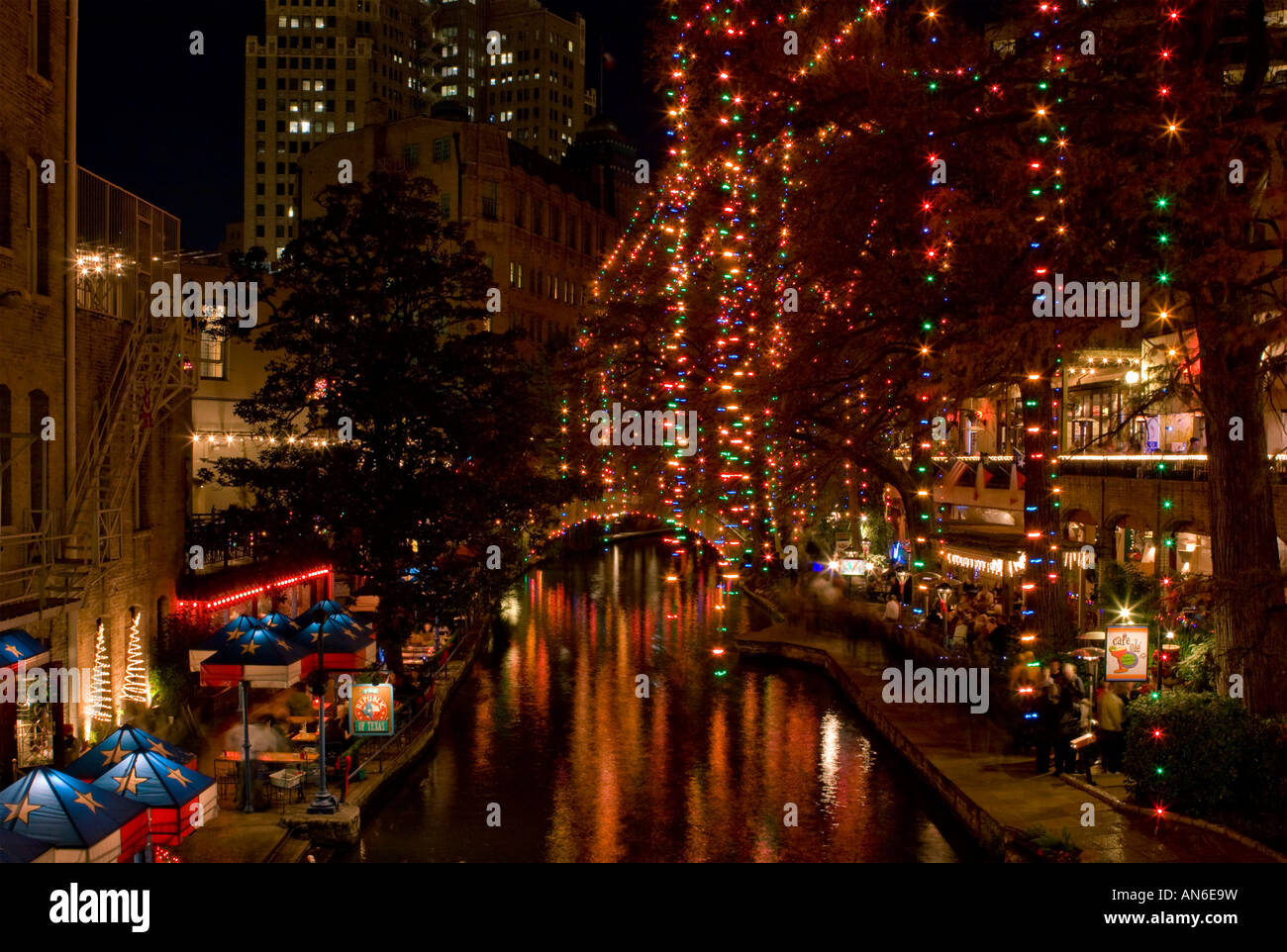 San Antonio Riverwalk with Christmas Lights Stock Photo - Alamy