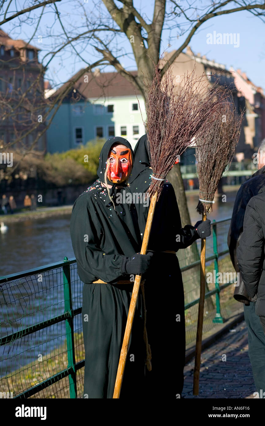 FRANCE ALSACE STRASBOURG CARNIVAL PARADE WITCHES WITH BROOMS Stock ...
