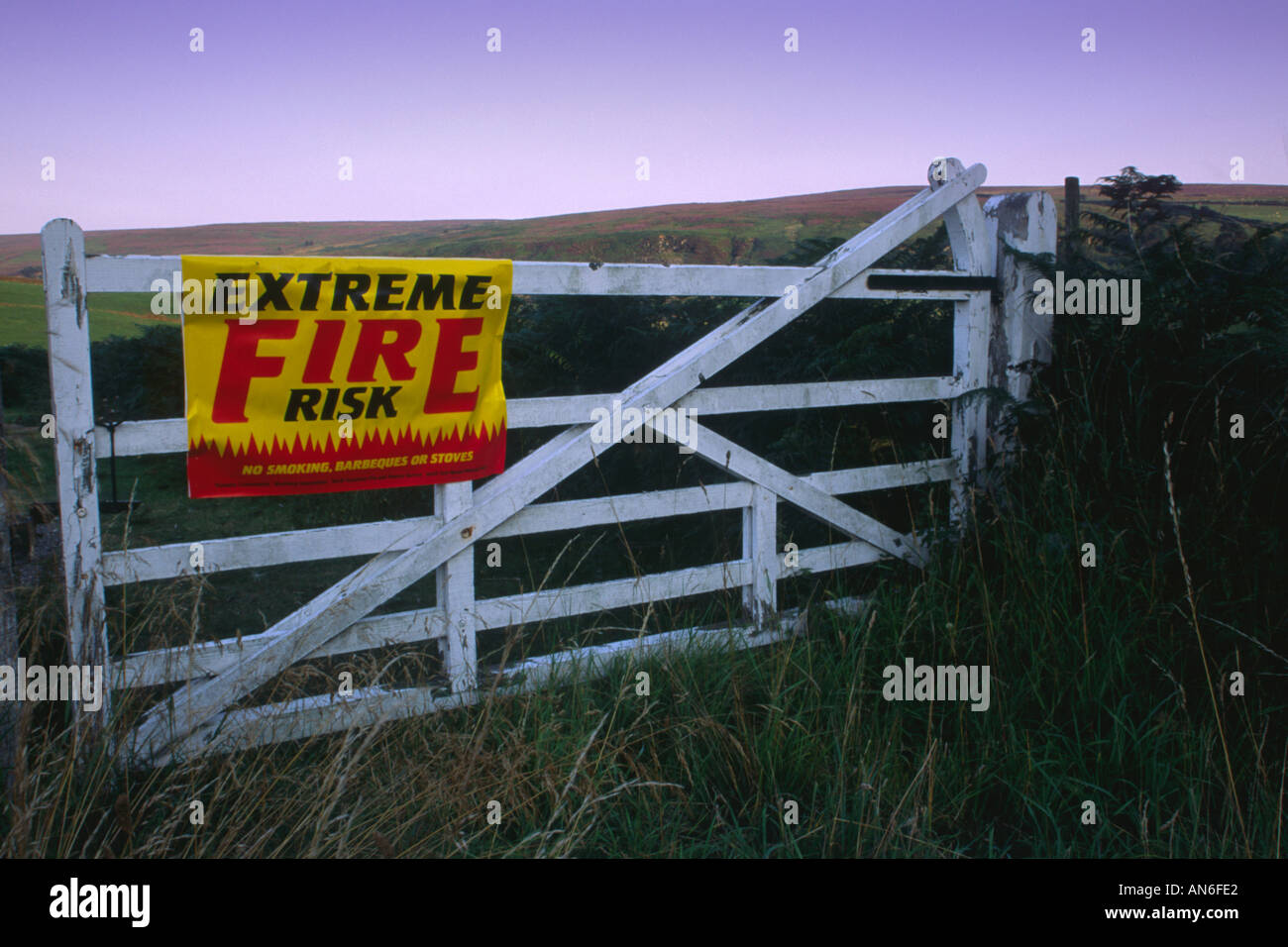 Fire hazard sign erected during dry summer period at strategic point on ...