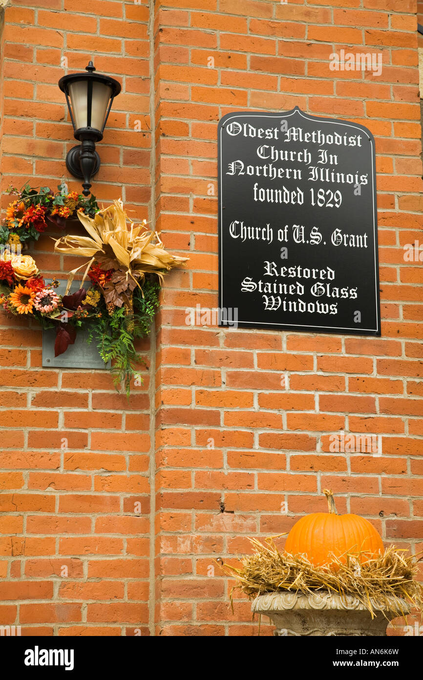 ILLINOIS Galena Sign on exterior of Methodist church building where ...