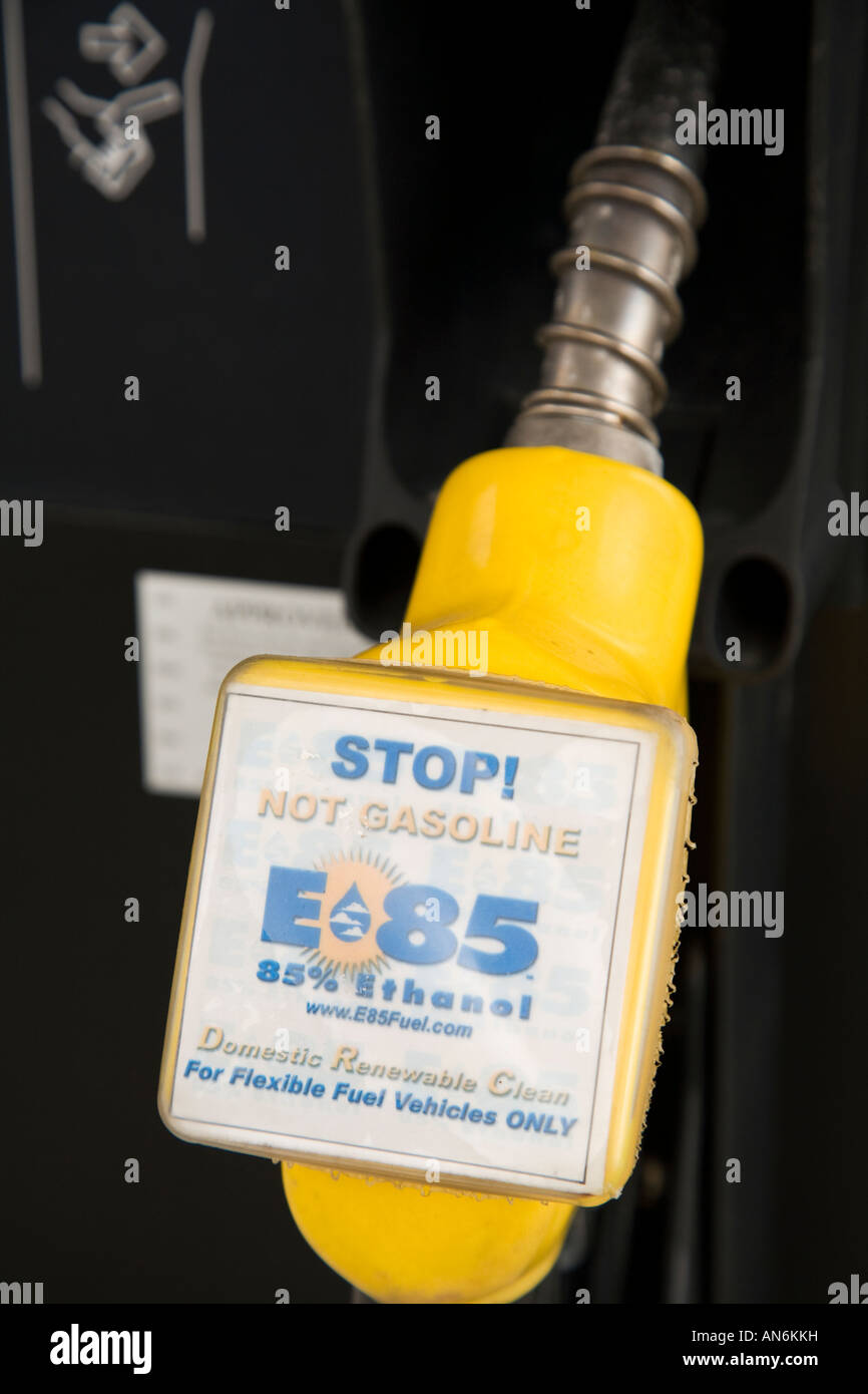 ILLINOIS Elizabeth E85 gasoline pump at service station warning sign on ...