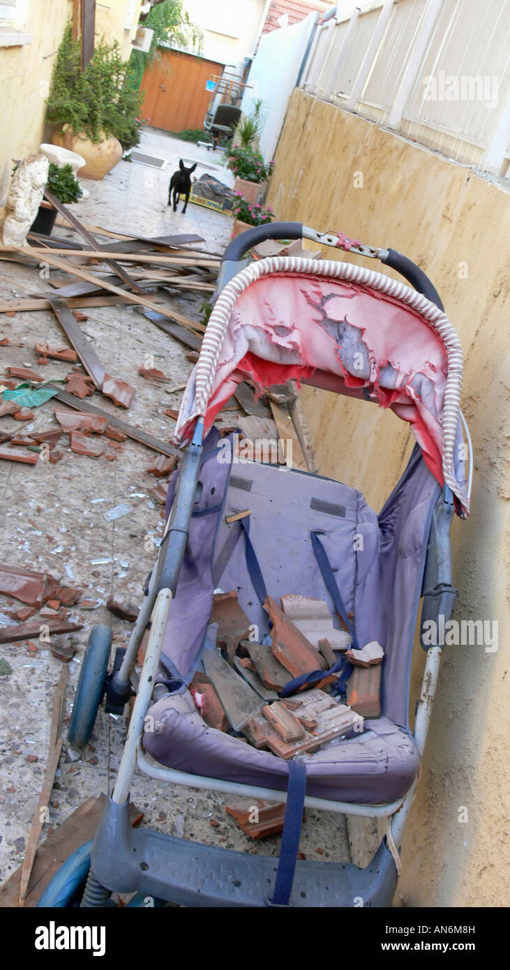 Israel Sderot house damaged by a Qassam rockets launched by Hamas from ...