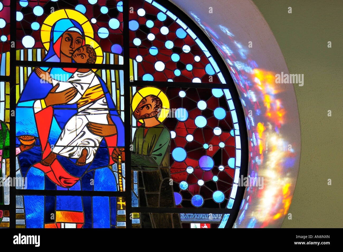 Tainted glass window at the Friedenskapelle, Malbun LIE Stock Photo - Alamy