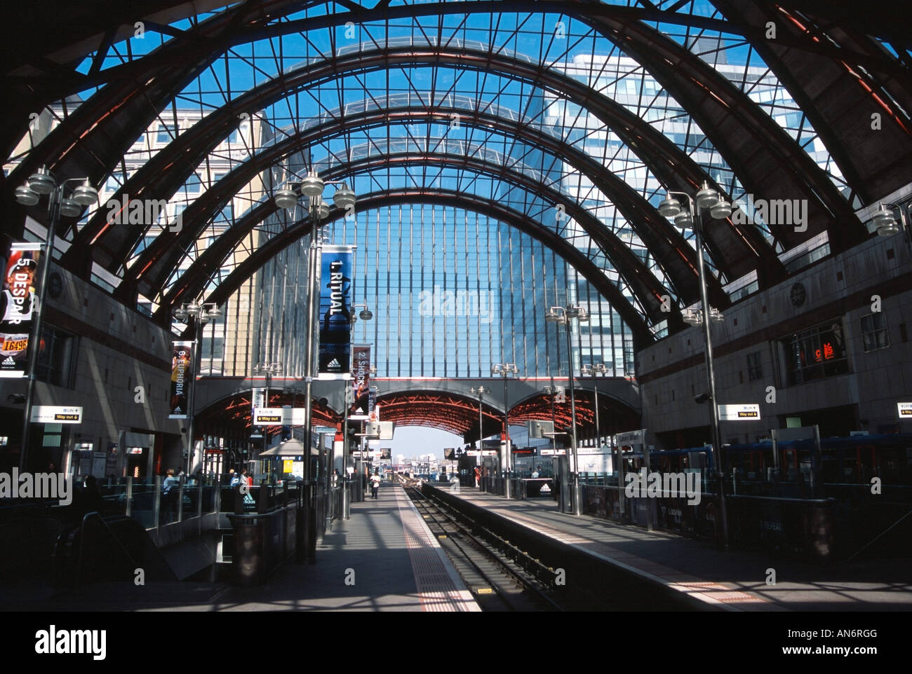 Canary Wharf DLR station is a Docklands Light Railway london england uk ...