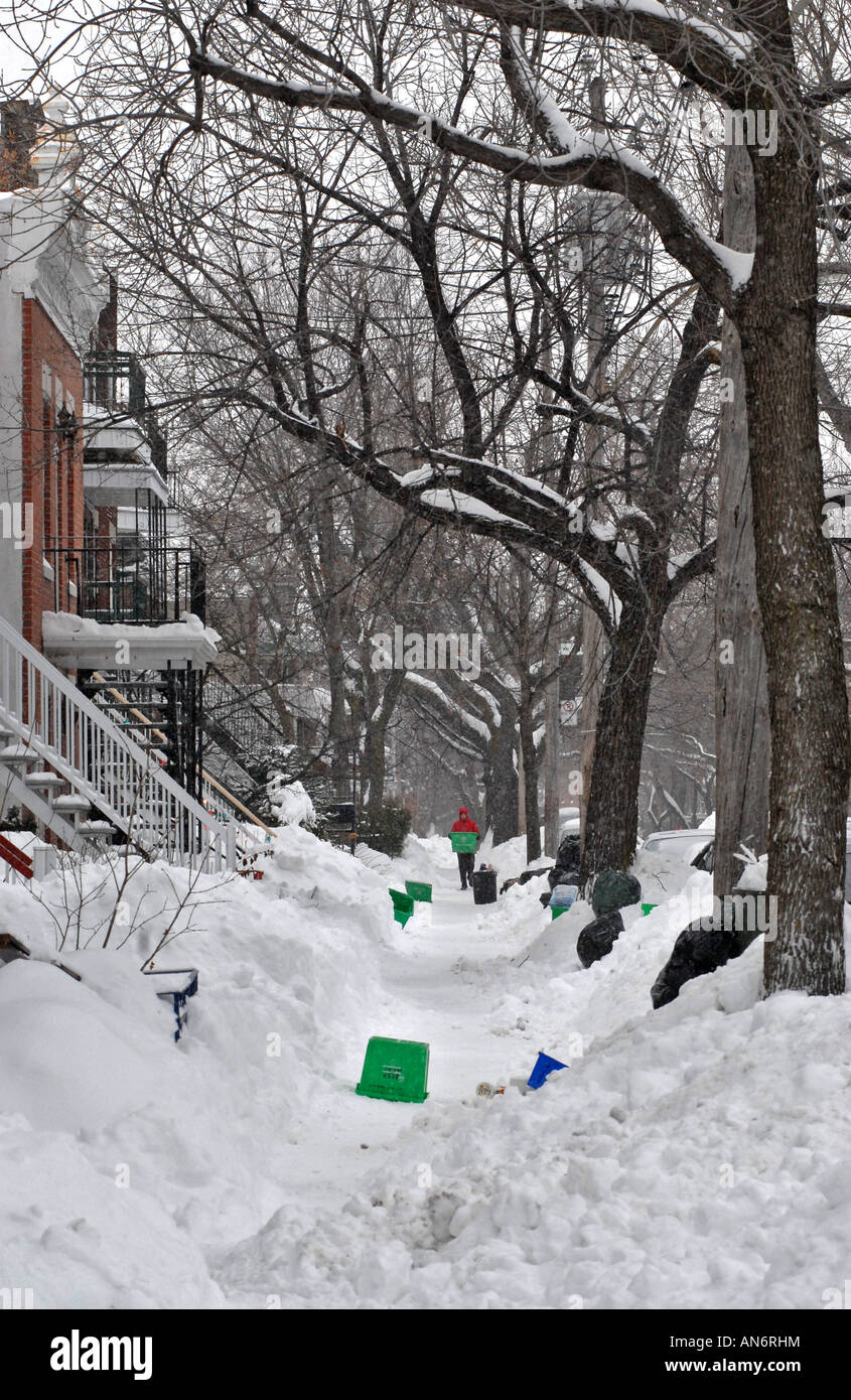 Sidewalk covered with snow after a snow storm Montreal Quebec Canada ...