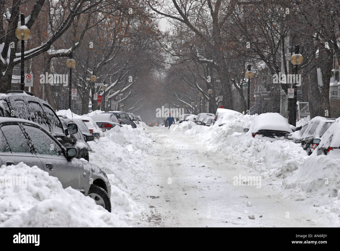 Street covered by snow Montreal Quebec Canada Stock Photo - Alamy