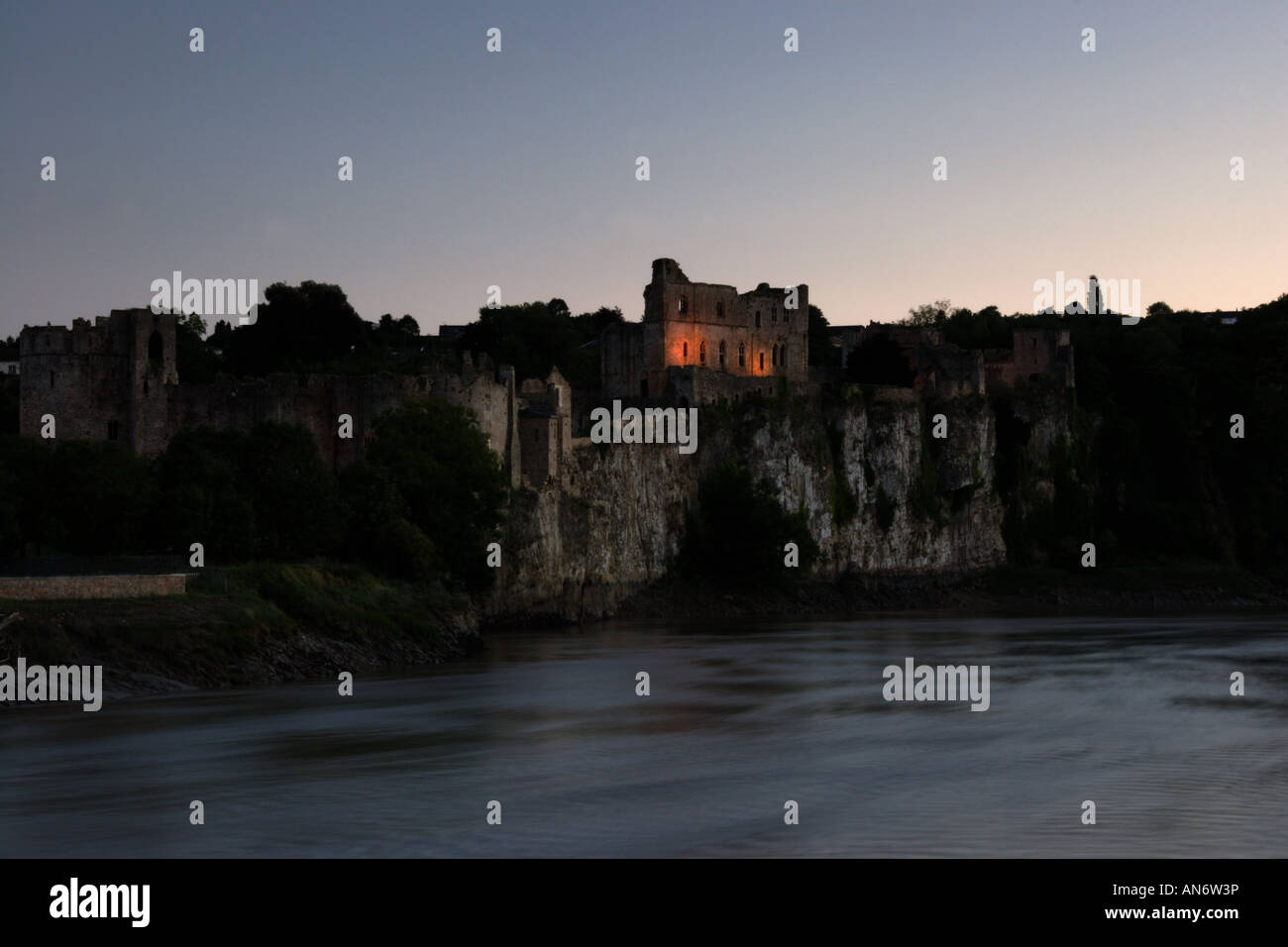 Chepstow Castle at dusk, Chepstow, Monmouthshire, South Wales, UK Stock ...