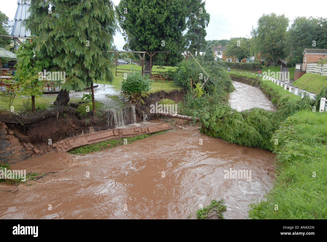 Kyre Brook flooded during flooding in Tenbury Wells June 2007 Stock ...