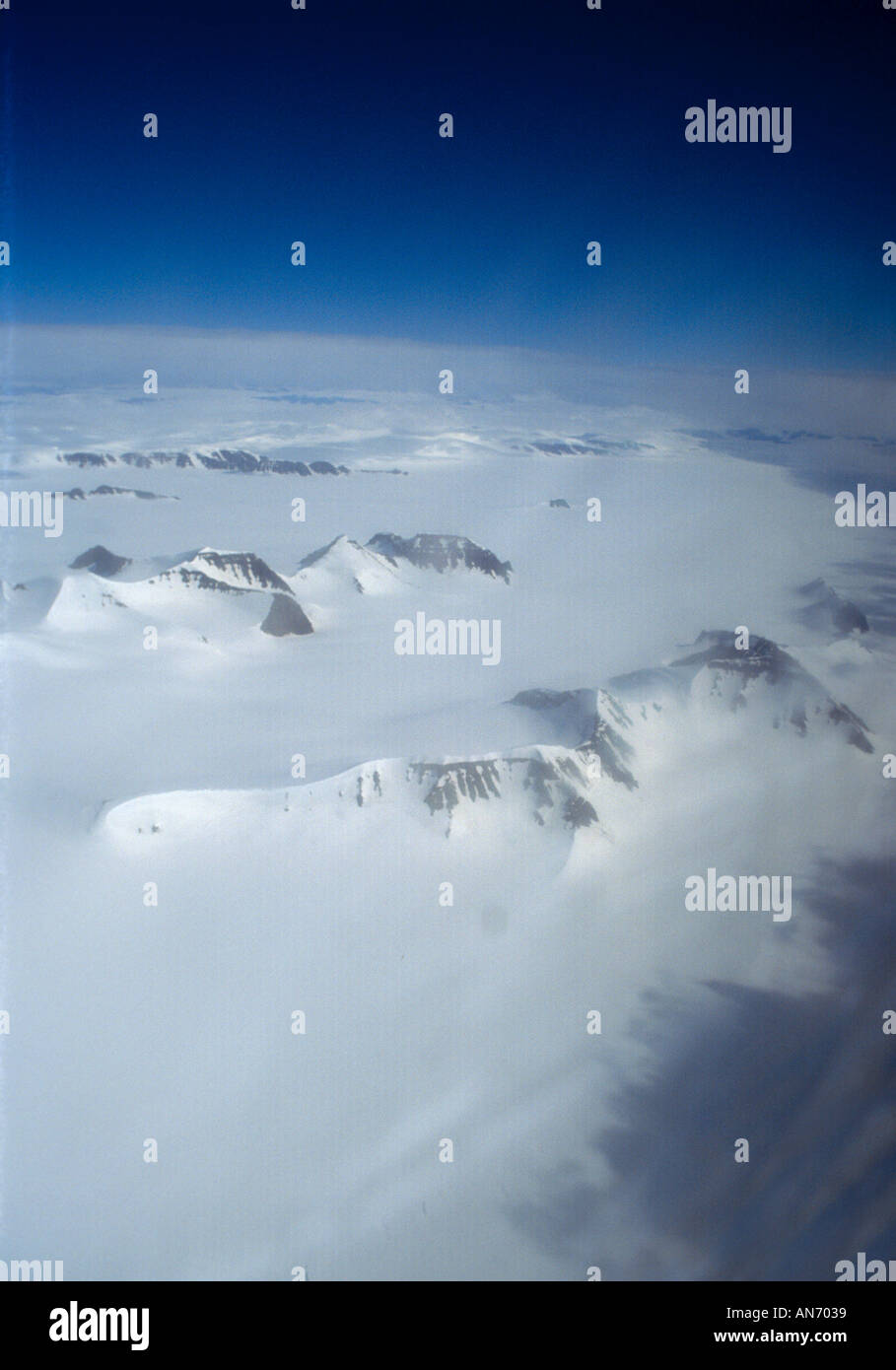 Aerial view of East Greenland coastal mountains near Constable Point ...