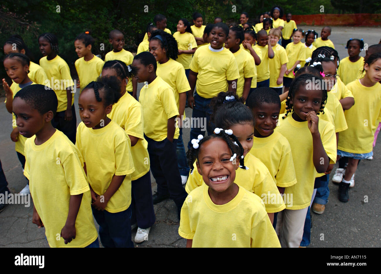 African American school Children smiling in a parade Stock Photo - Alamy