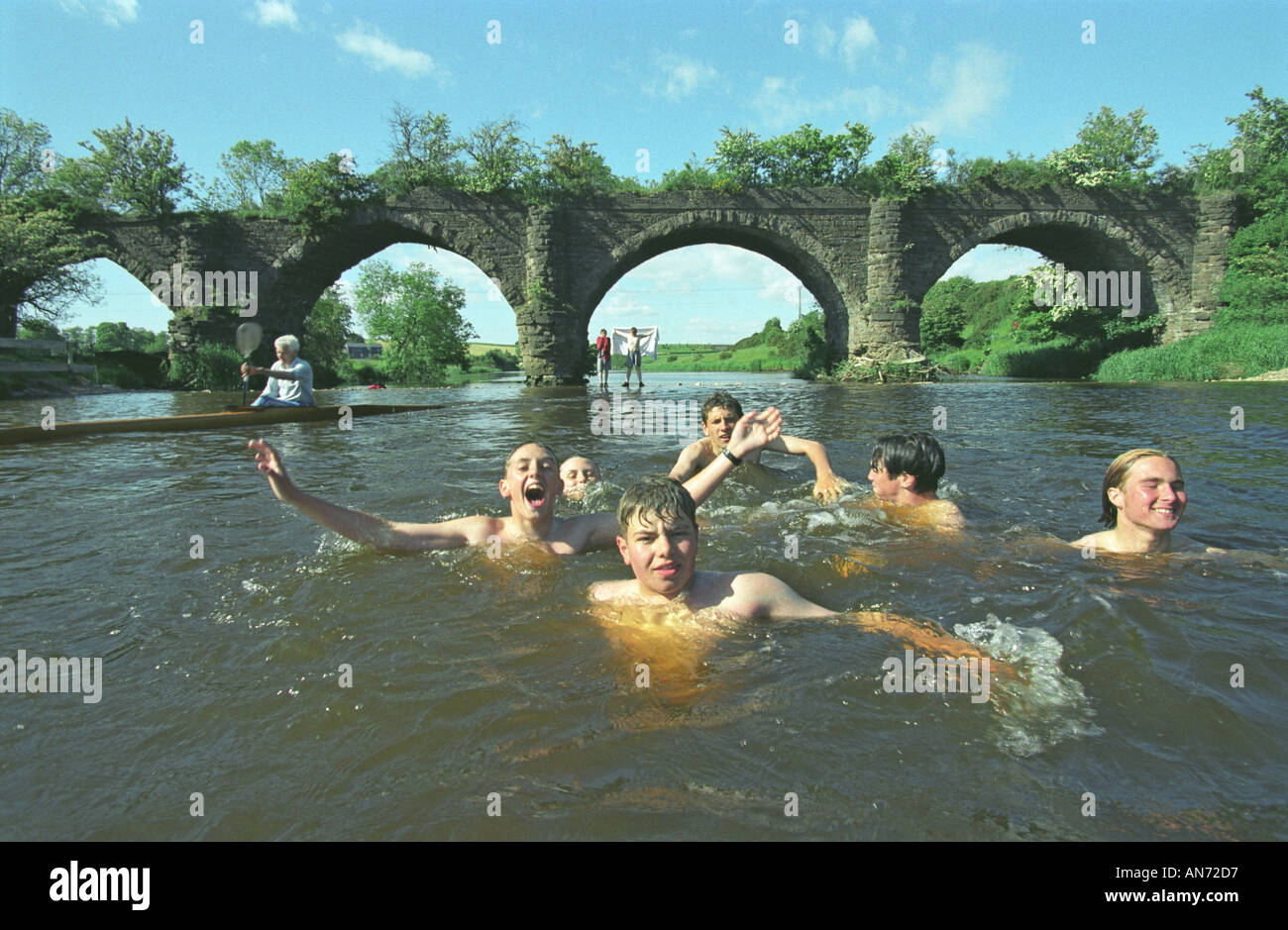 Local youths swimming in river in Ayrshire Stock Photo - Alamy