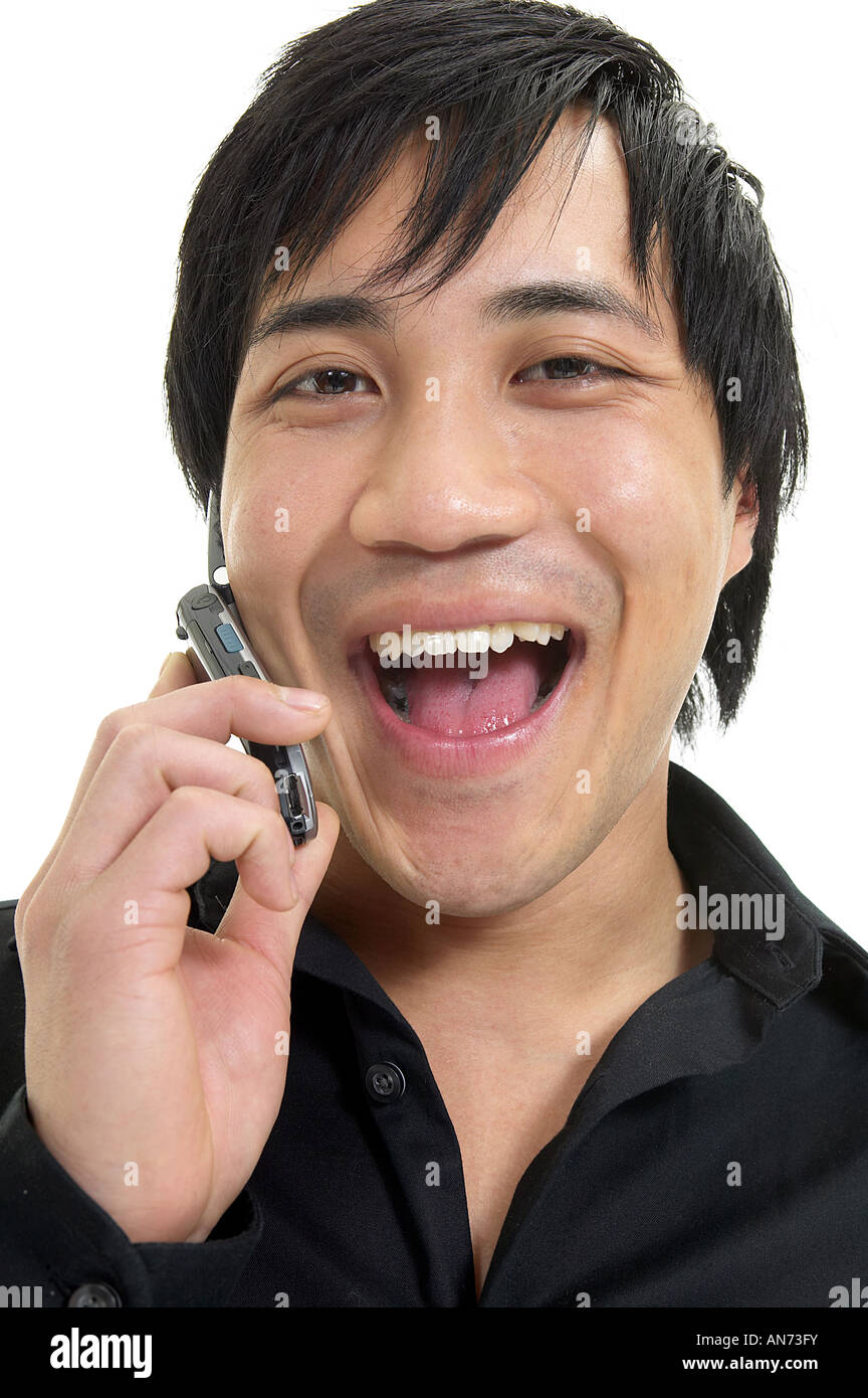 Man Smiling on Phone Stock Photo - Alamy