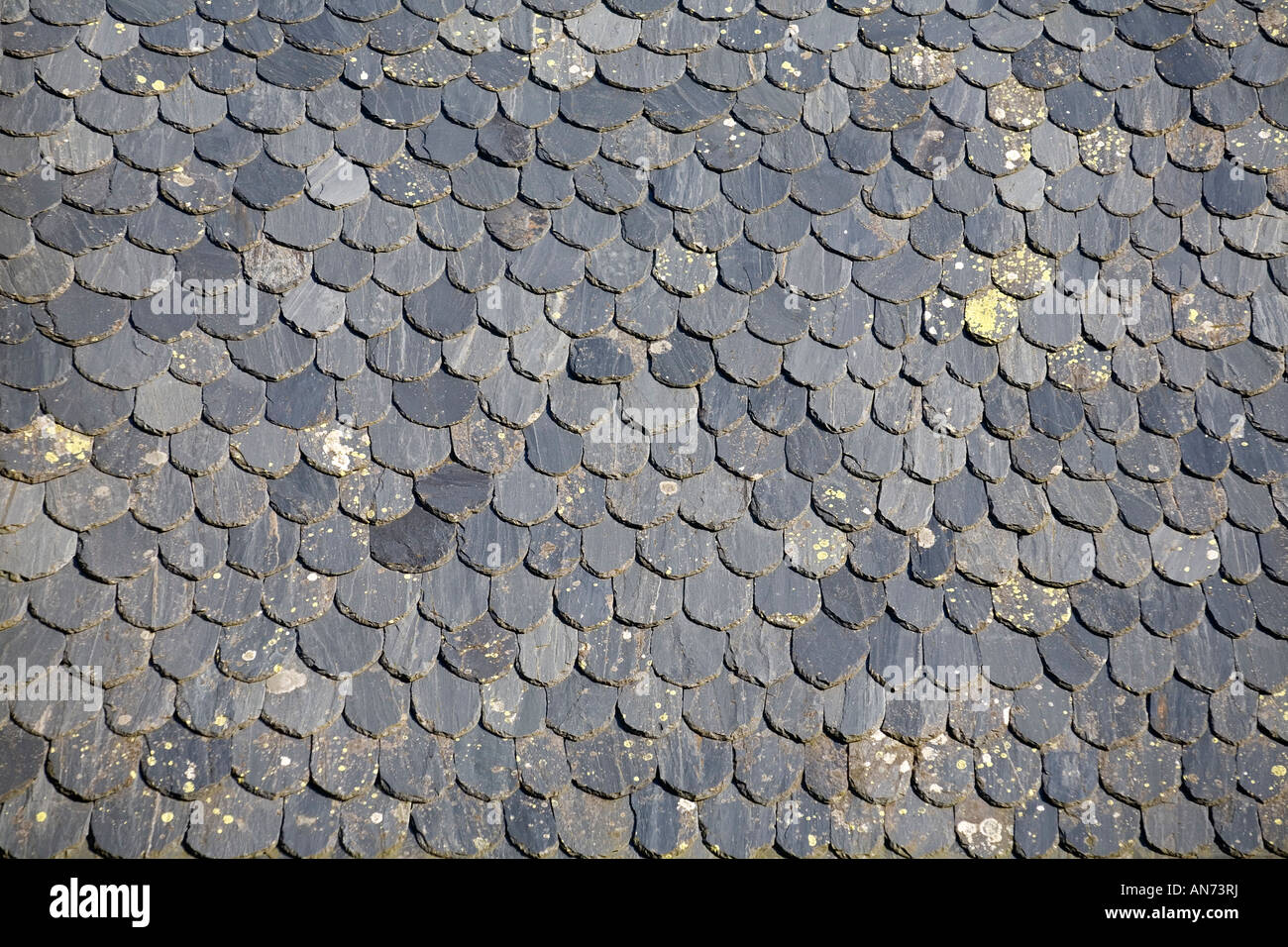 A stone-tiled roof at Picherande (Puy de Dôme - France). Toit de lauze ...