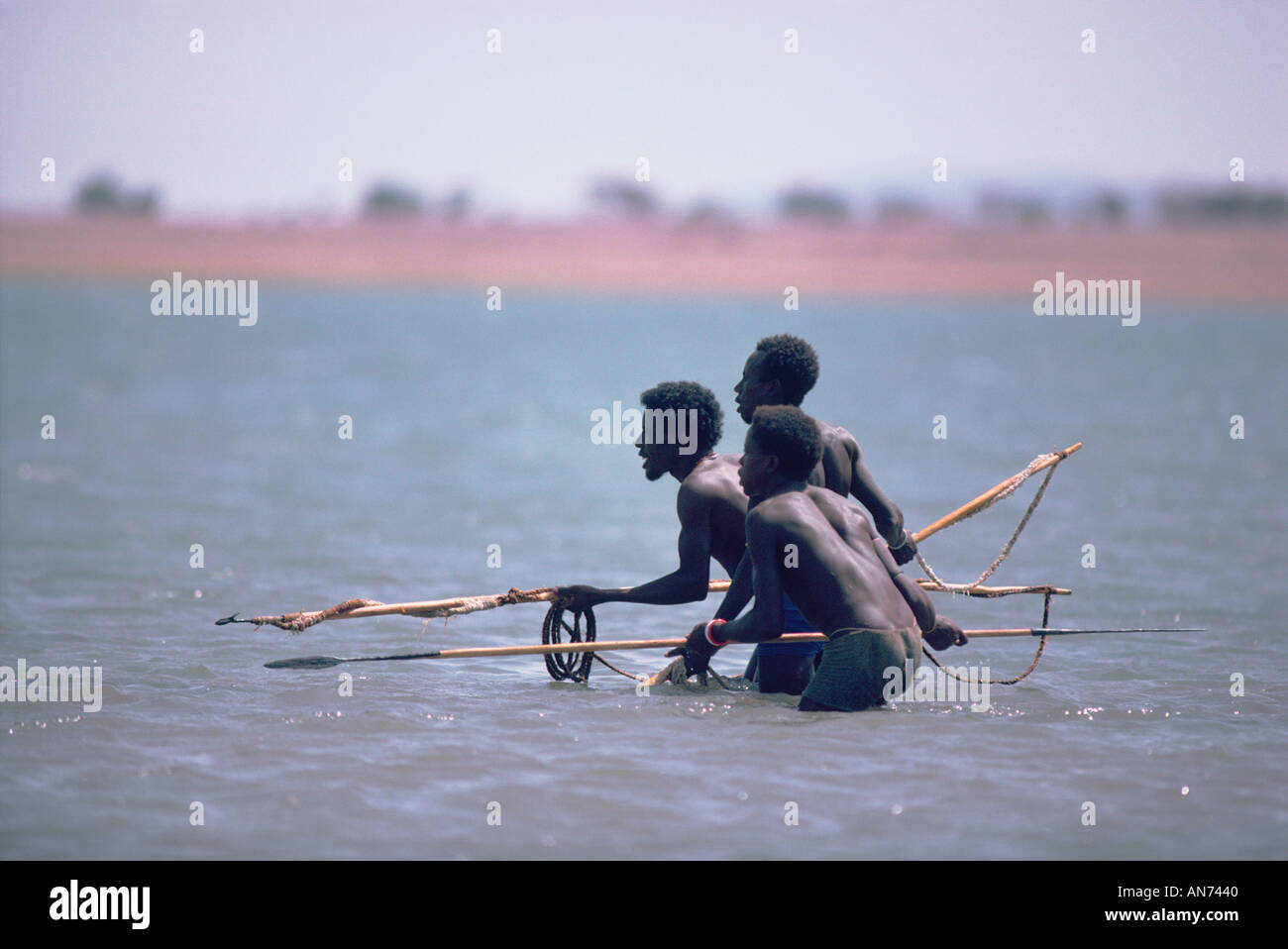 El Molo tribesmen hunt Nile Crocodile in El Molo Tribe Lake in Turkana ...