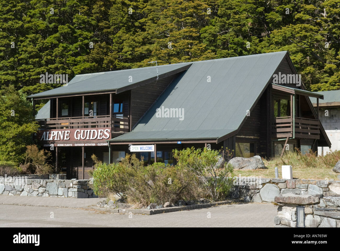 Alpine Guides base in Mt Cook Village New Zealands Southern Alps Stock ...