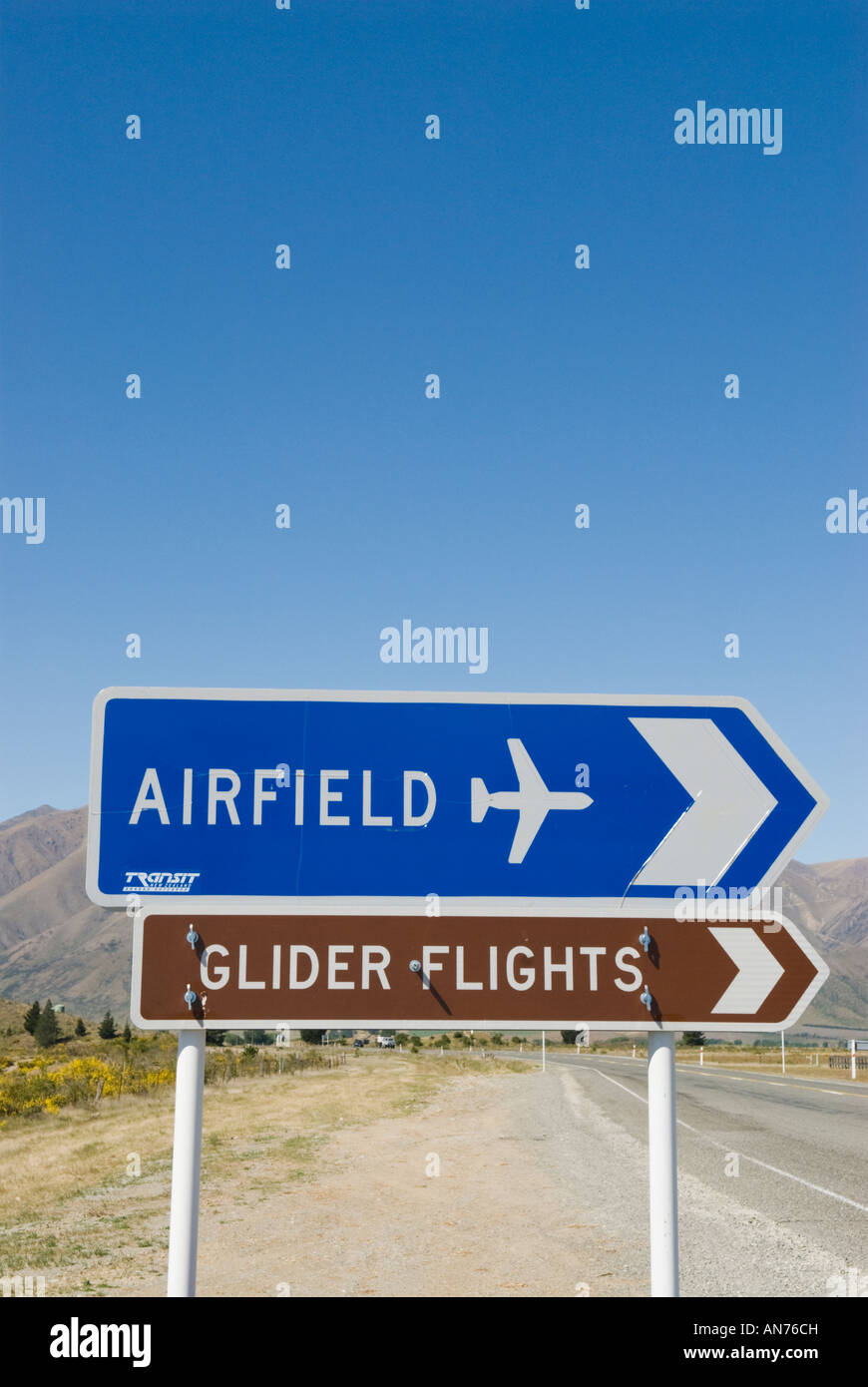 Glider flights signs at world renowned Omarama Airfield in New Zealands ...