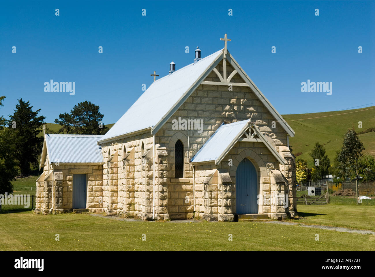 Picturesque stone church in the town of Cave, South Canterbury, New ...