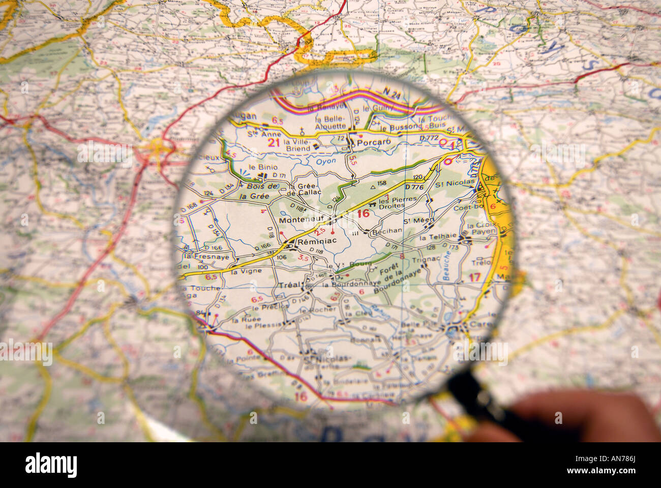 Planning of a jurney Map magnifier Stock Photo - Alamy