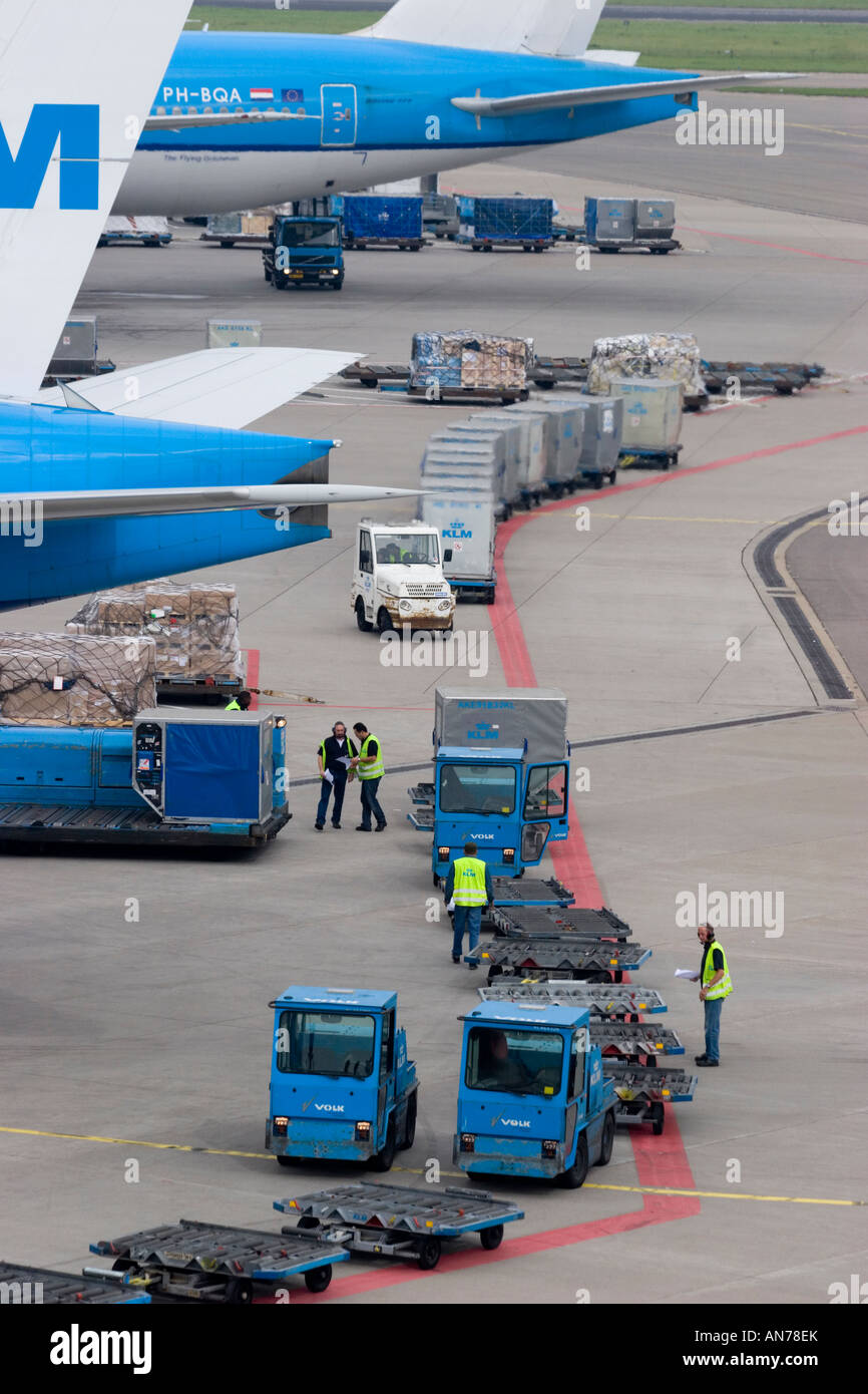 KLM airliners and ground crew on platform Schiphol The Netherlands ...