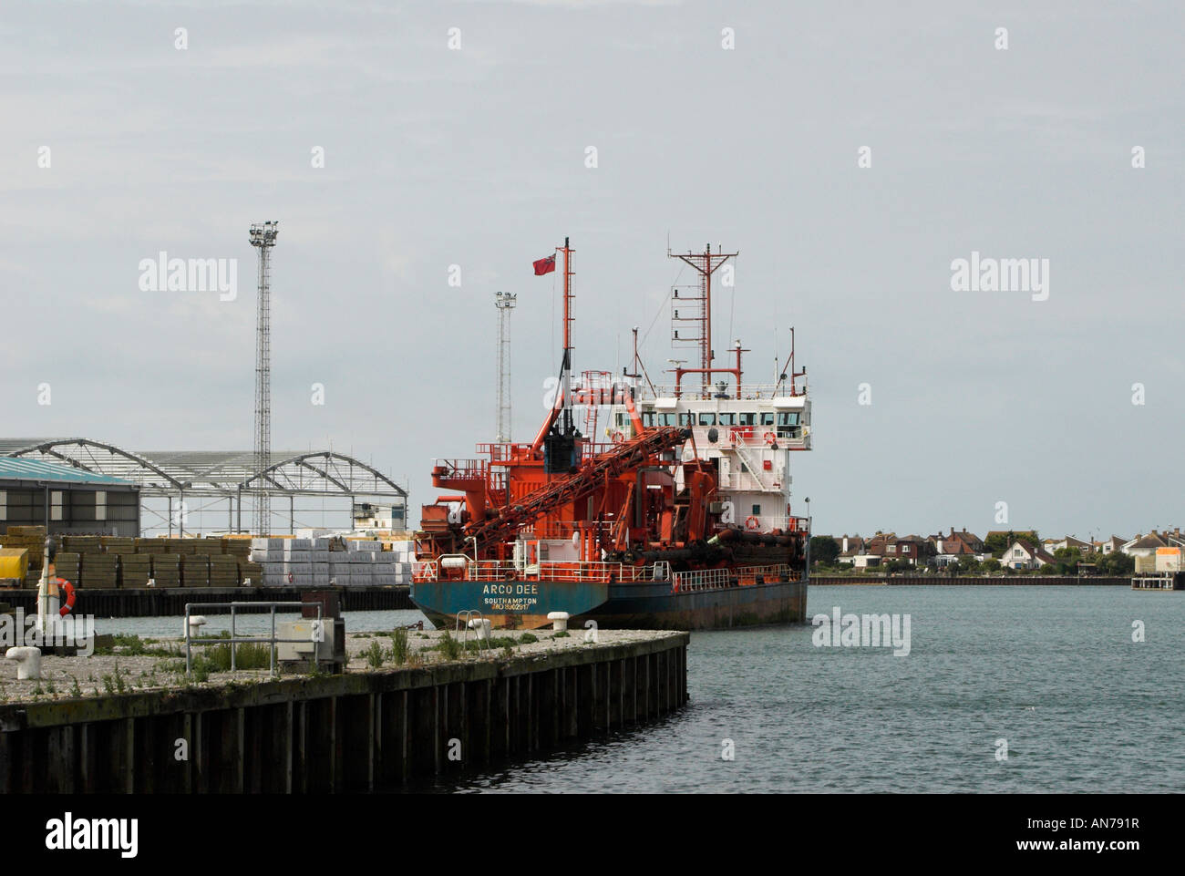 The 'Arco Dee' dredger passing through the lock at Shoreham Port on an ...