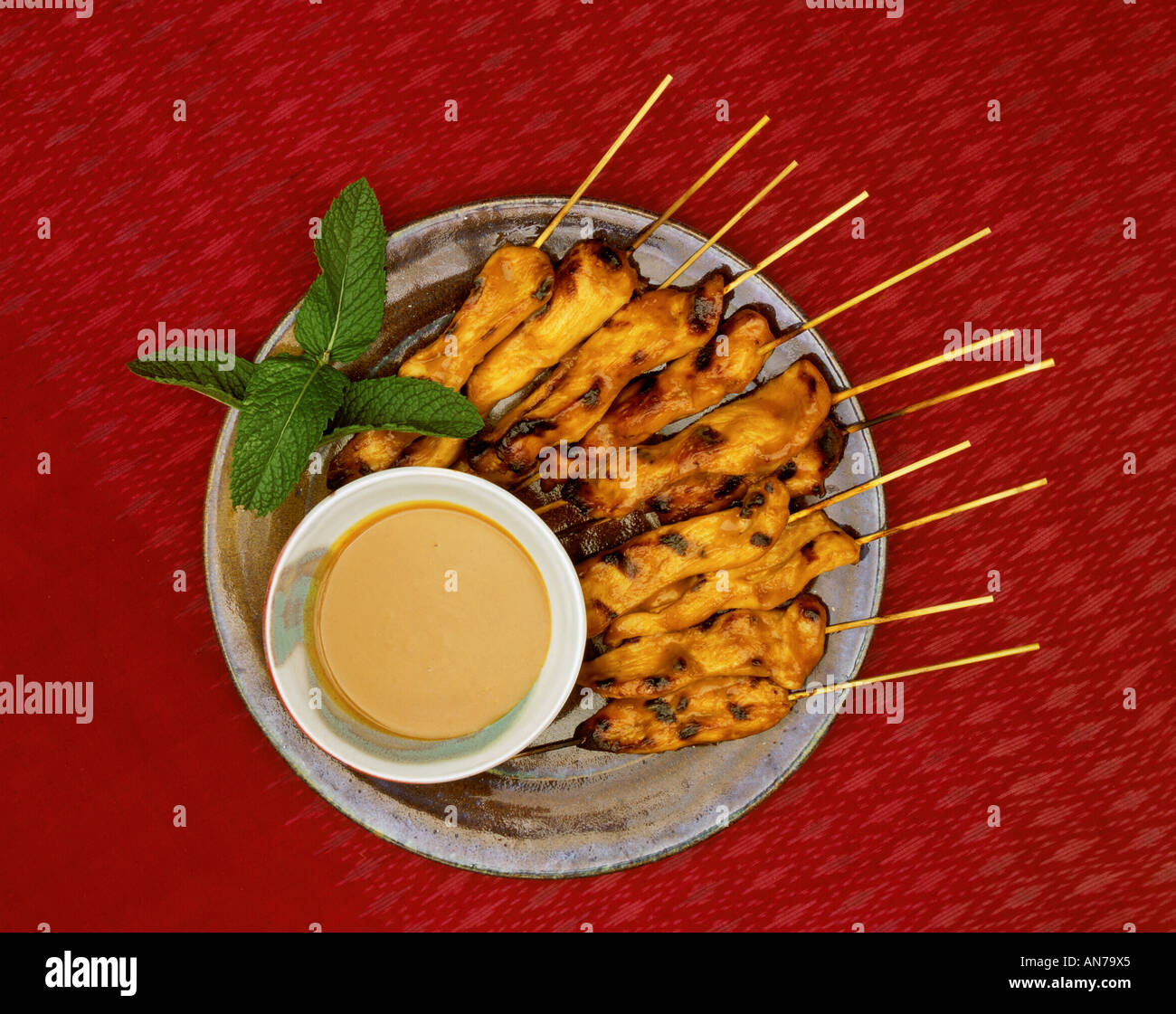 THAI SATAY BARBECUED CHICKEN SKEWERS with PEANUT SAUCE Stock Photo - Alamy