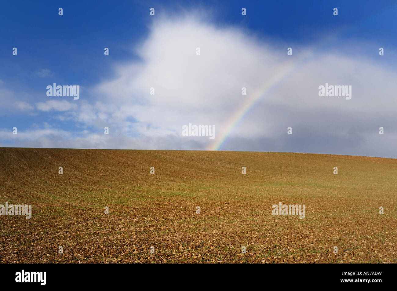 Rainbow over countryside, Region Auvergne, France, Europe Stock Photo ...