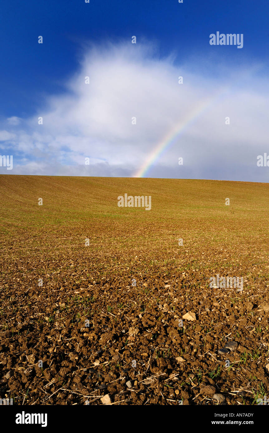 Rainbow over countryside, Region Auvergne, France, Europe Stock Photo ...