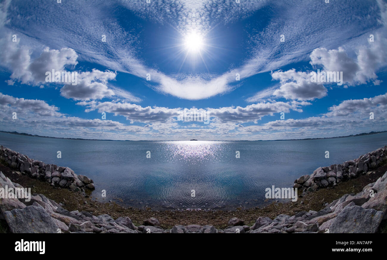 Symmetrical landscape of Prinsted Harbour Stock Photo - Alamy