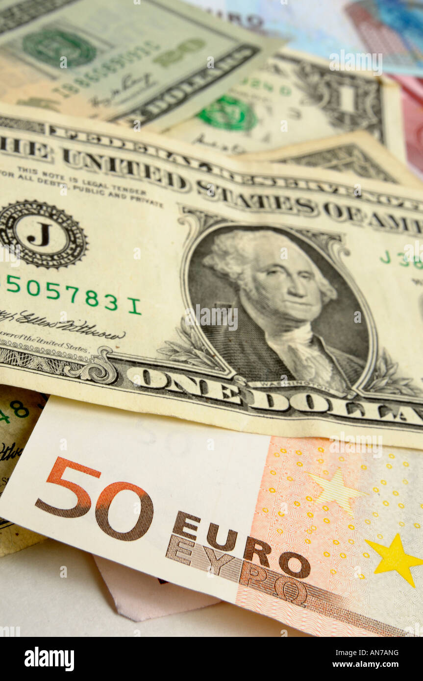 Various currencies including United States dollars and euros are ...