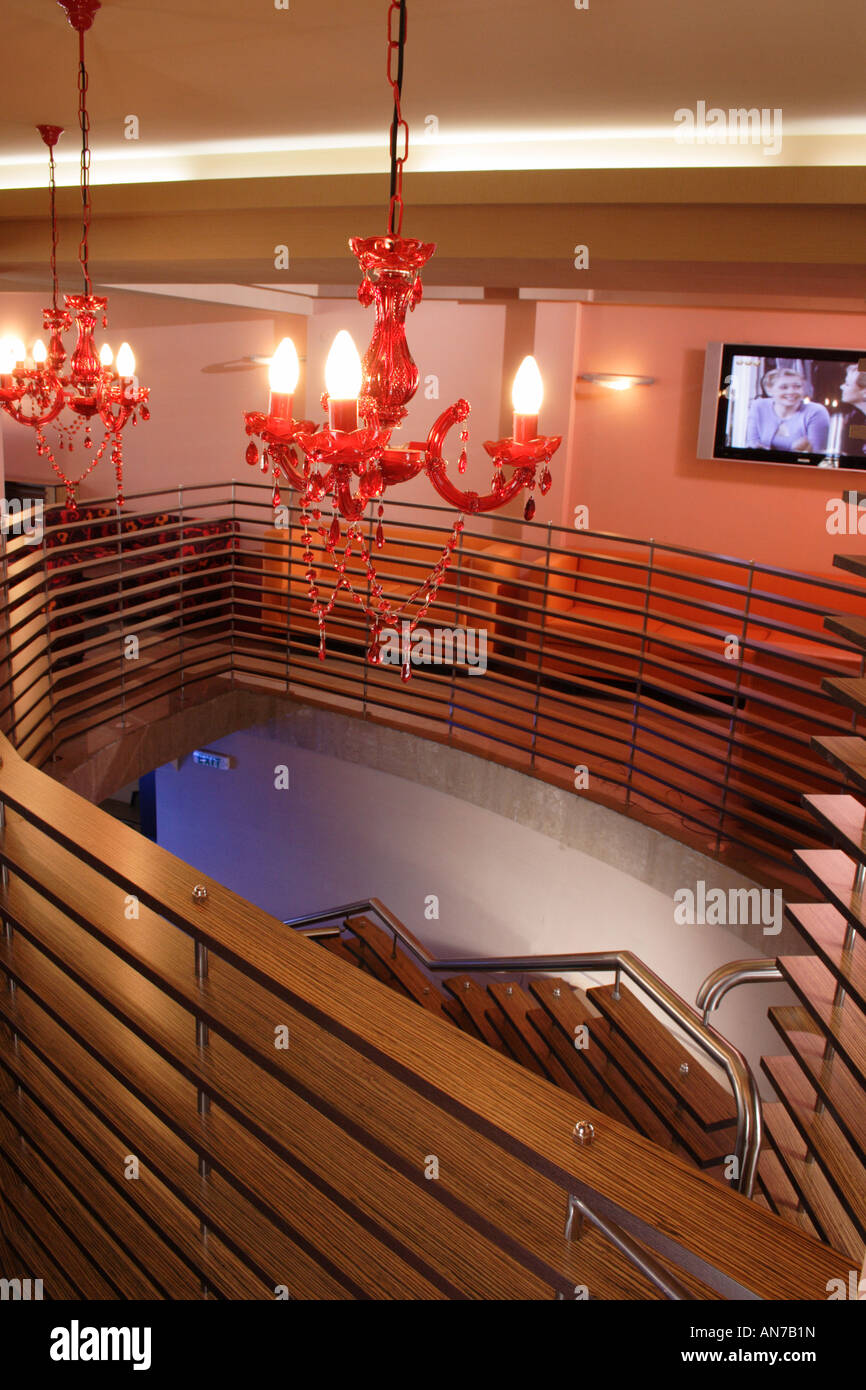 interior, light, chandelier, TV, stairs, coffee shops Stock Photo - Alamy