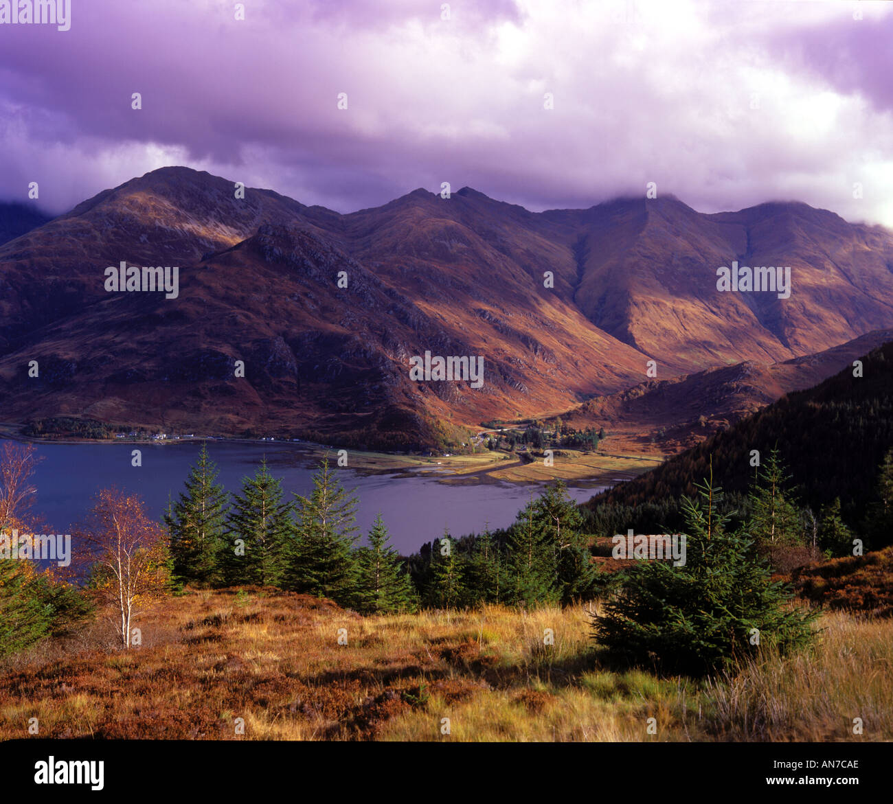 Scotland Highlands loch Duich and The Five Sisters of Kintail fron ...