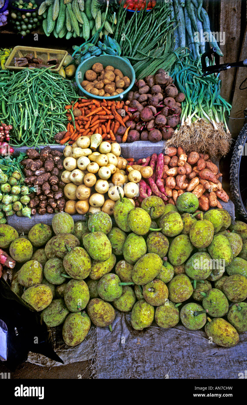Fresh fruit and vegetables in a street market in Pussellawa Sri Lanka ...