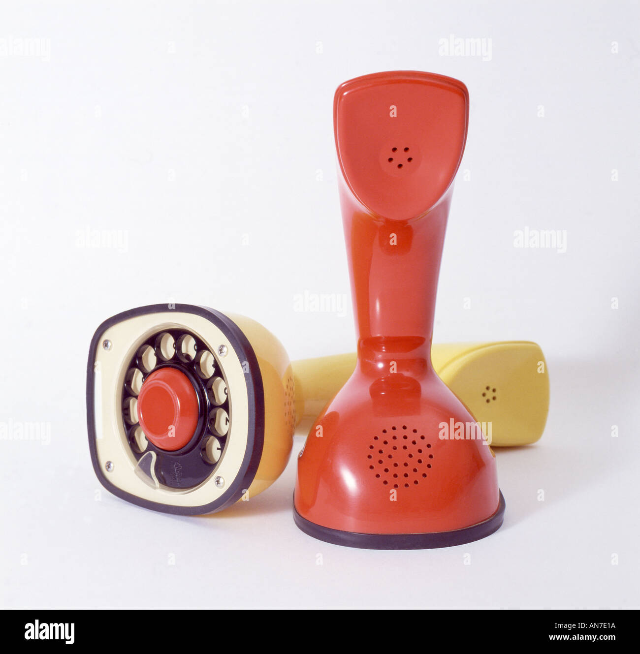 two colored bright telephones Stock Photo - Alamy