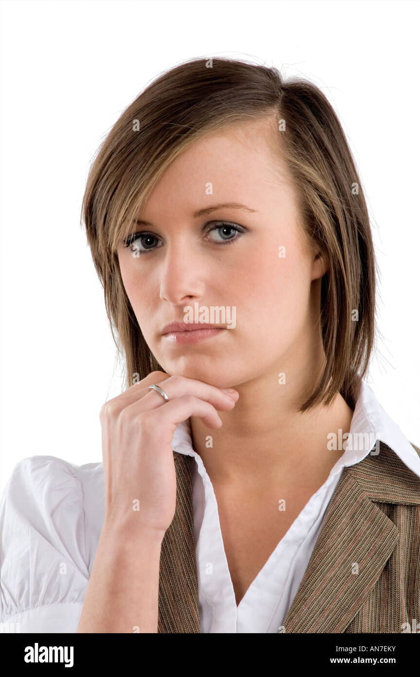 young woman looking sad worried Stock Photo - Alamy
