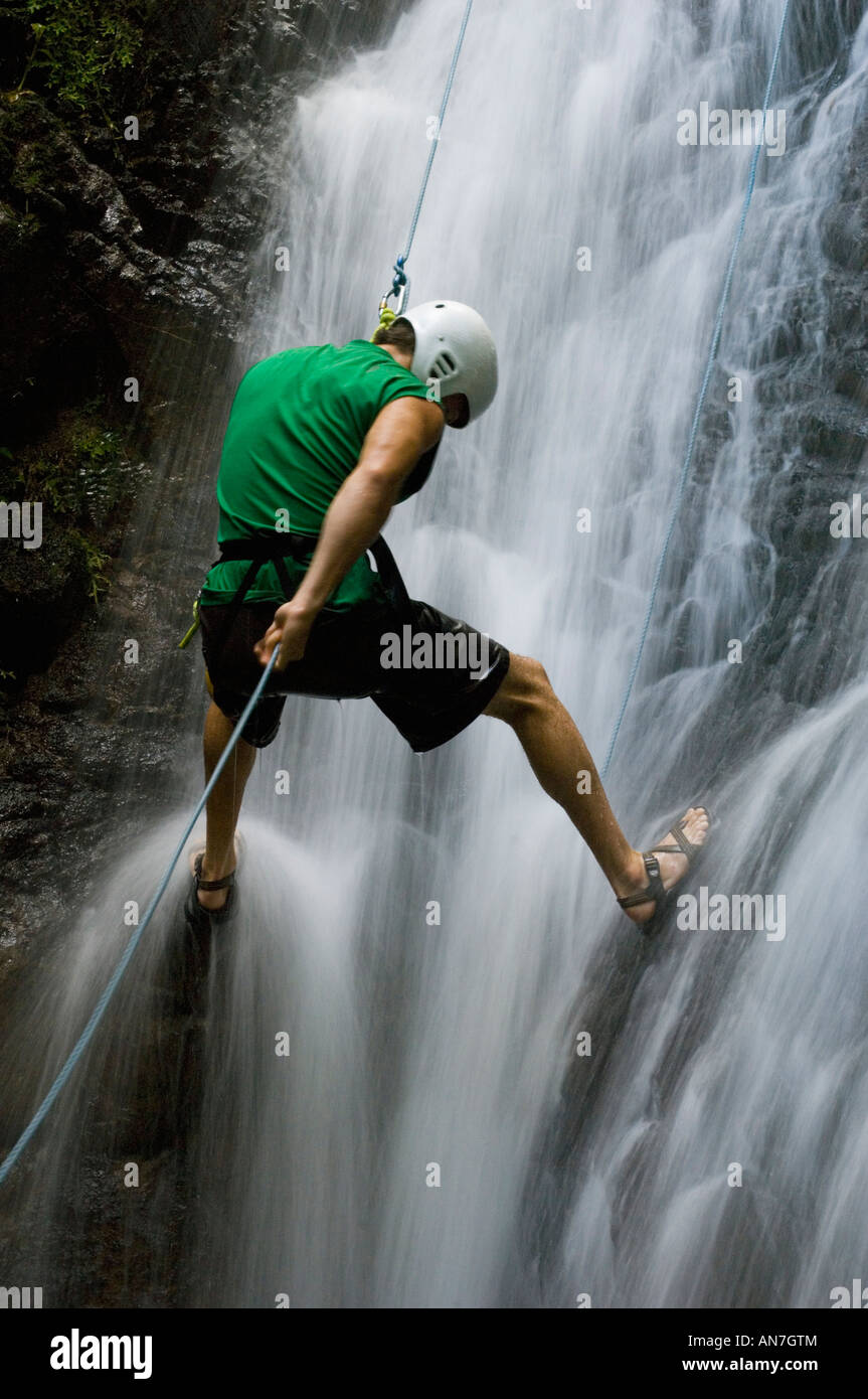 Rappelling down waterfall, Explornatura, Turrialba COSTA RICA Stock ...