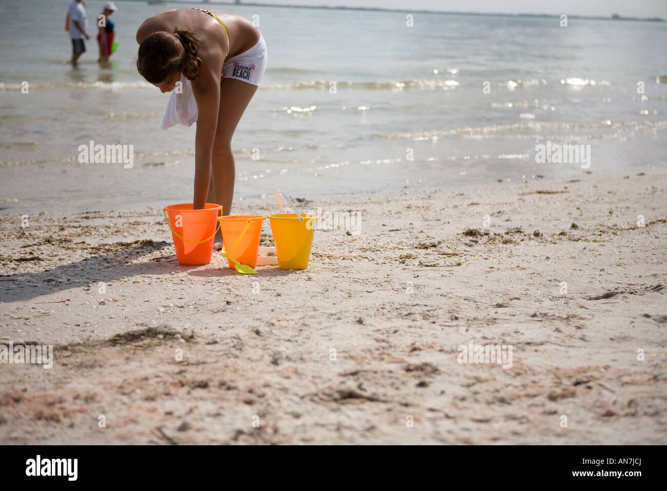 woman gathering seashells POINT YBEL SANIBEL ISLAND Florida Stock Photo ...