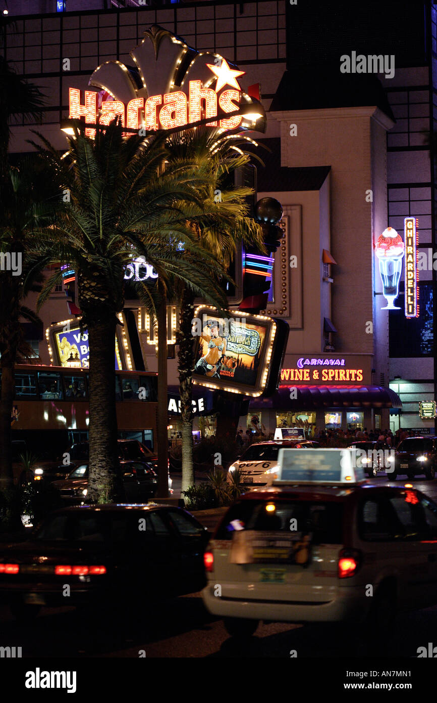 Las Vegas at night Harrahs Hotel Casino Stock Photo - Alamy