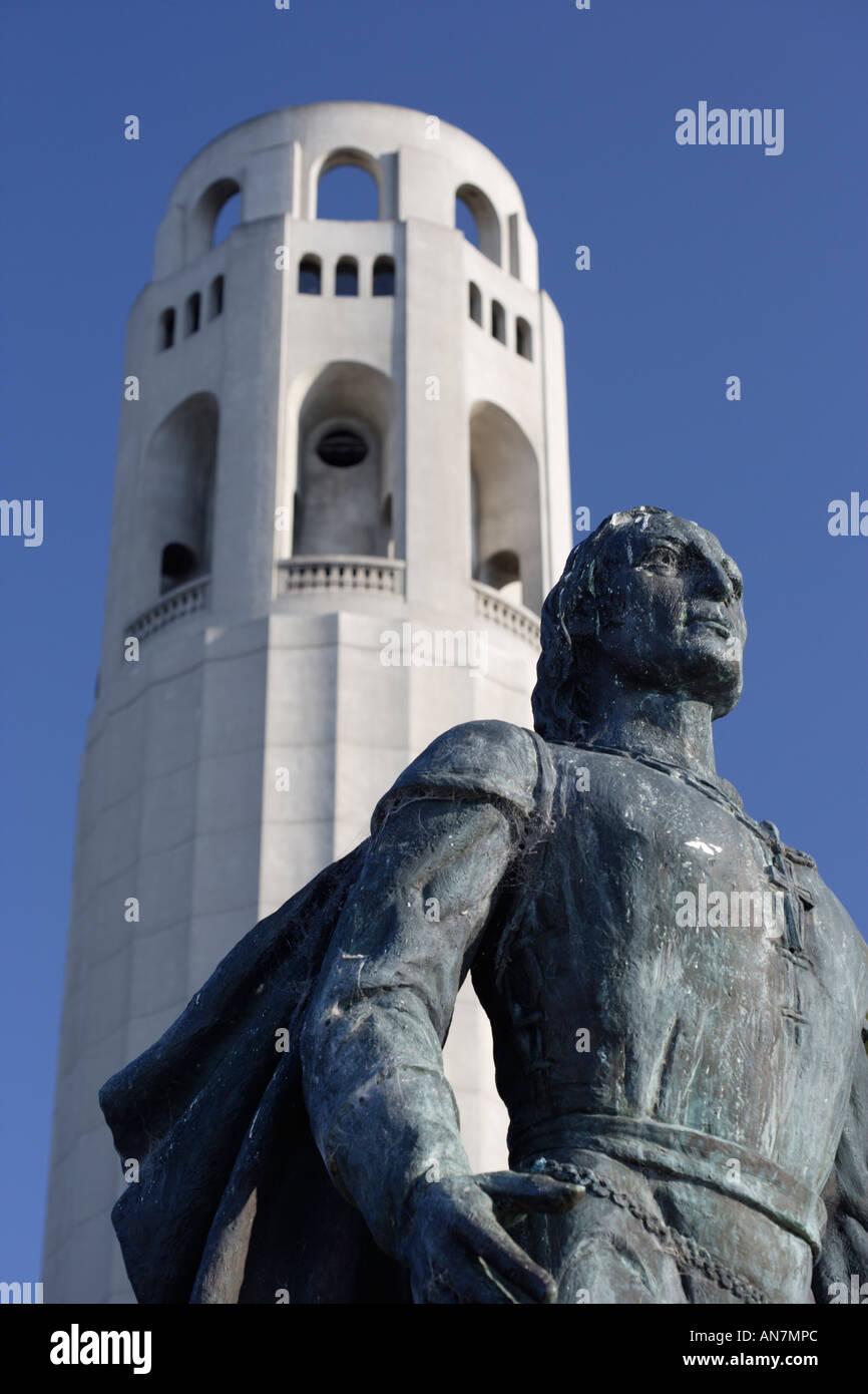Columbus statue at the Coit Tower San Francisco California USA Stock ...