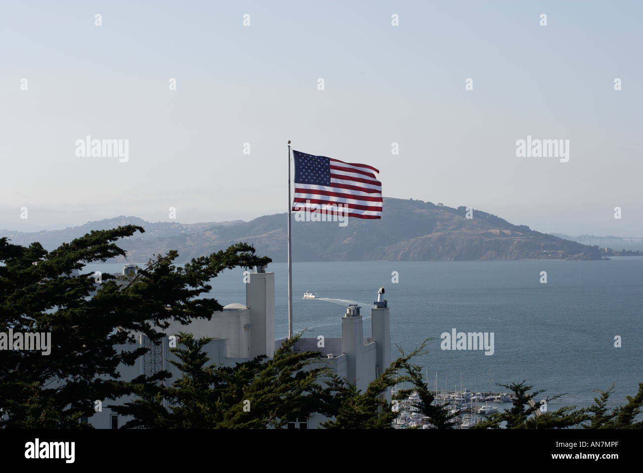 American flag and Bay area San Francisco Stock Photo - Alamy