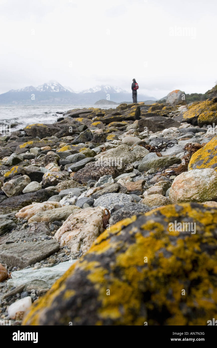 Distant Figure on Stoney Beach Stock Photo - Alamy
