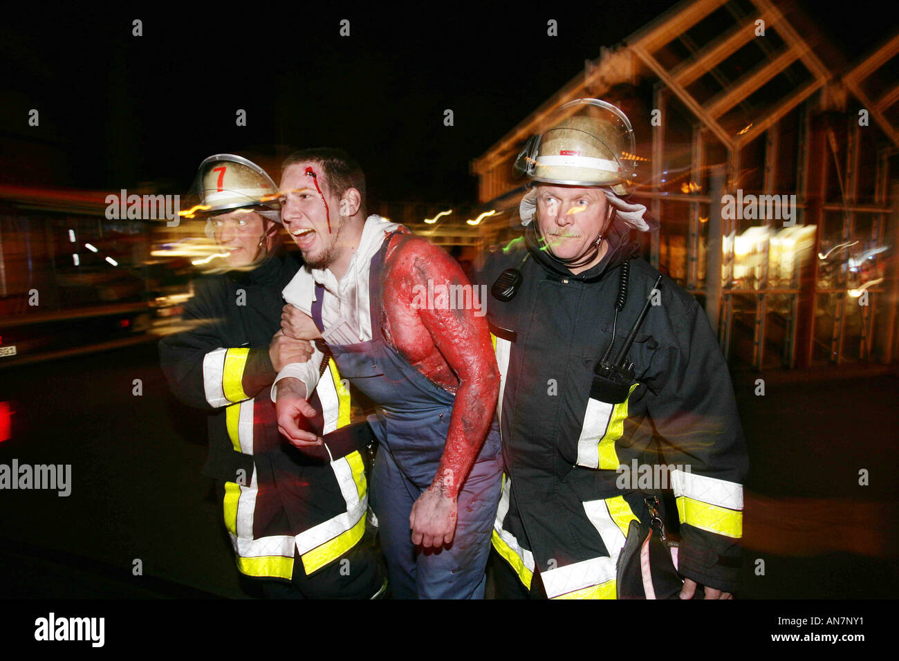 Disaster exercise of fire services, rescue teams, red cross and police ...