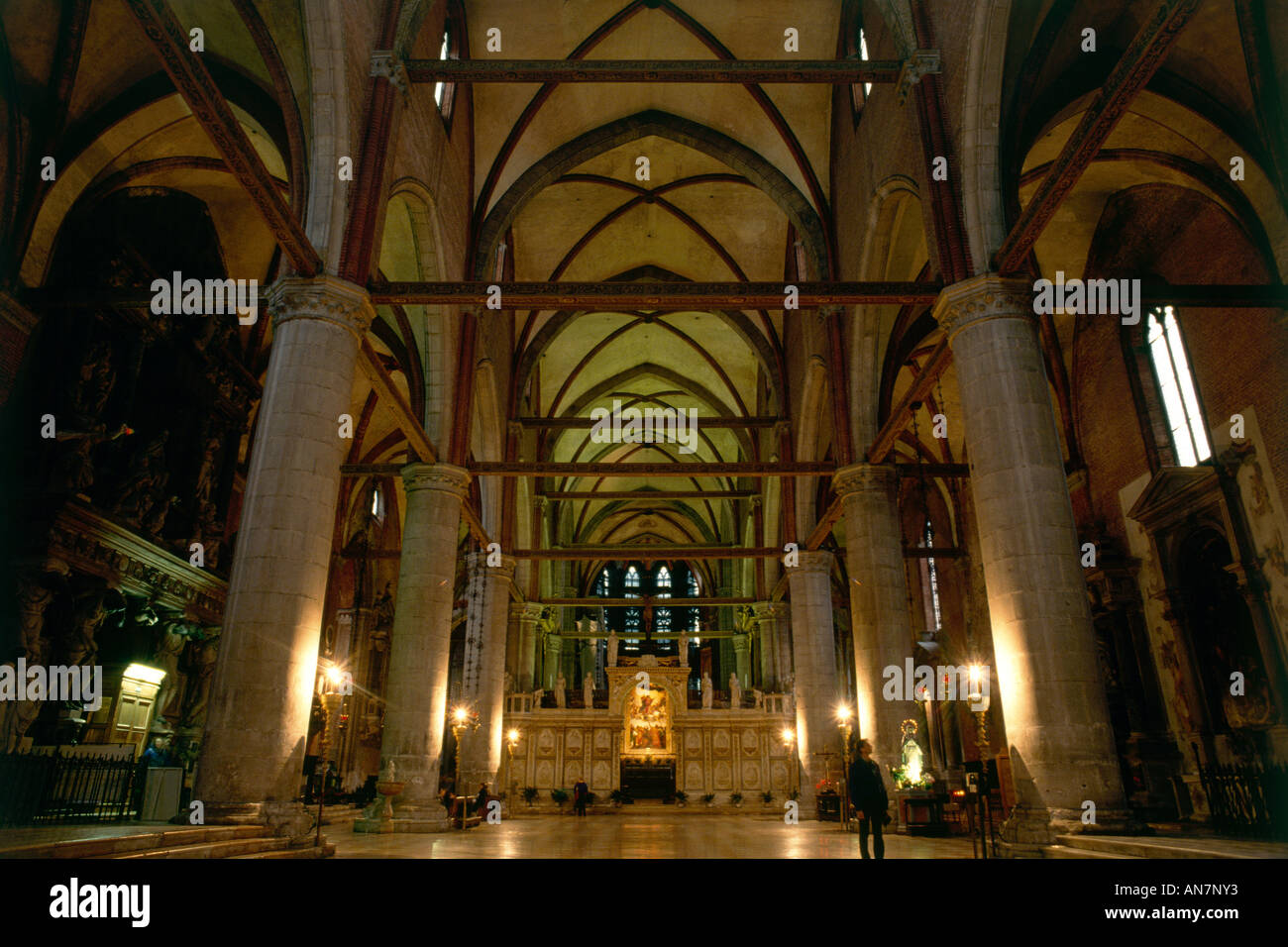 The long cruciform interior of the Franciscan church of Santa Maria ...
