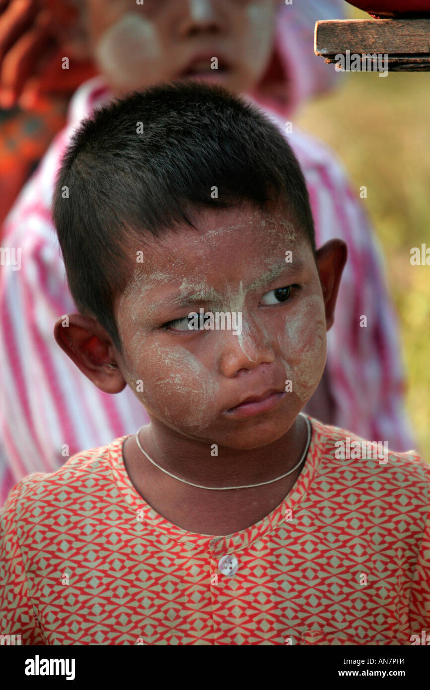 Burmese boy wearing thanakha, Bagan, Burma, (Myanmar Stock Photo - Alamy