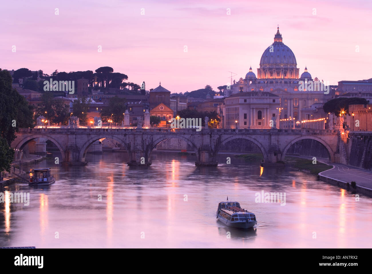 Italy Rome the Vatican City View to St Peters Basilica over River Tiber ...