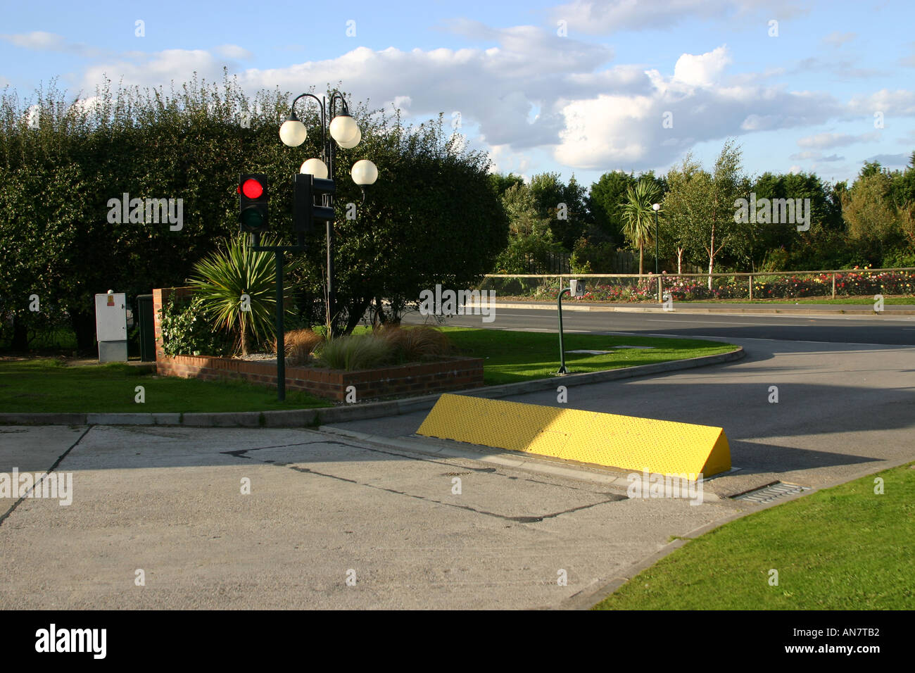 Modern automatic entry restriction device mounted in road at a holiday ...