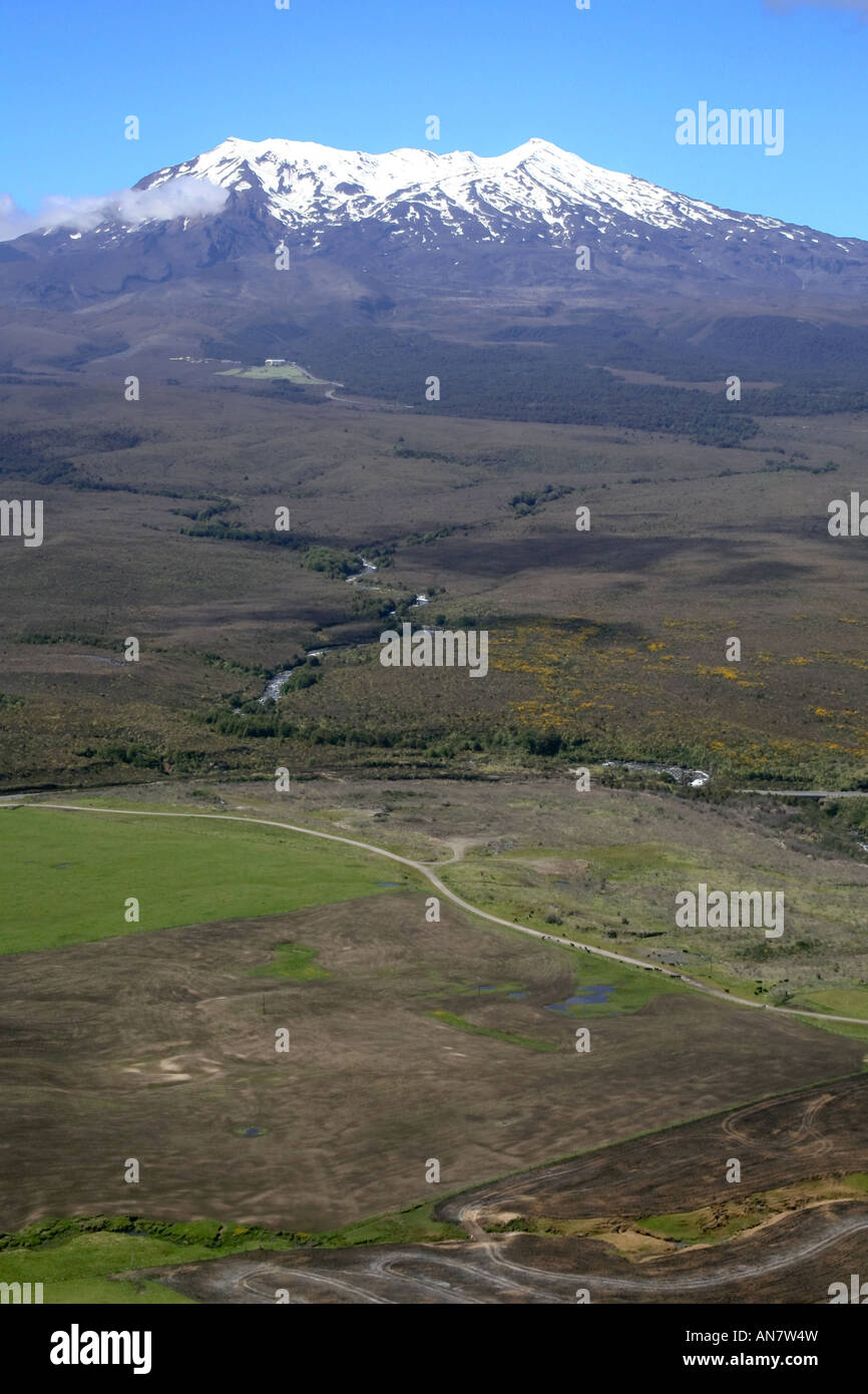 Aerial of Mount Ruapehu and the Chateau, Tongariro National Park, New ...