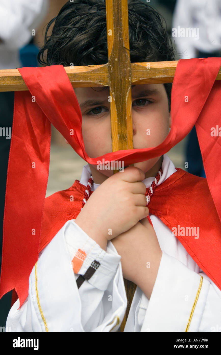 Nerja Costa del Sol Malaga Province Spain Boy in Holy Week costume ...