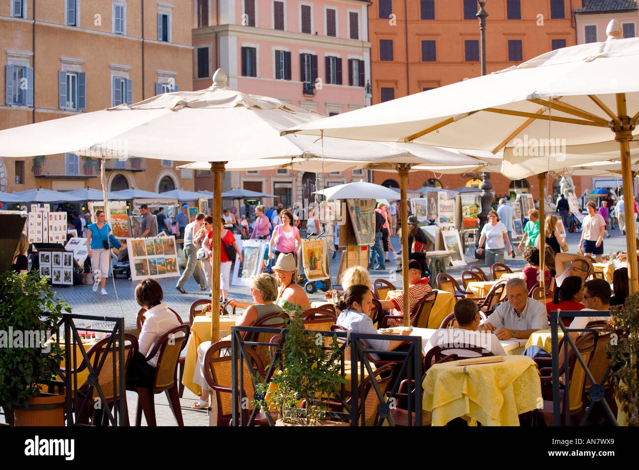 Italy Rome Piazza Navona Pavement Cafes Stock Photo - Alamy